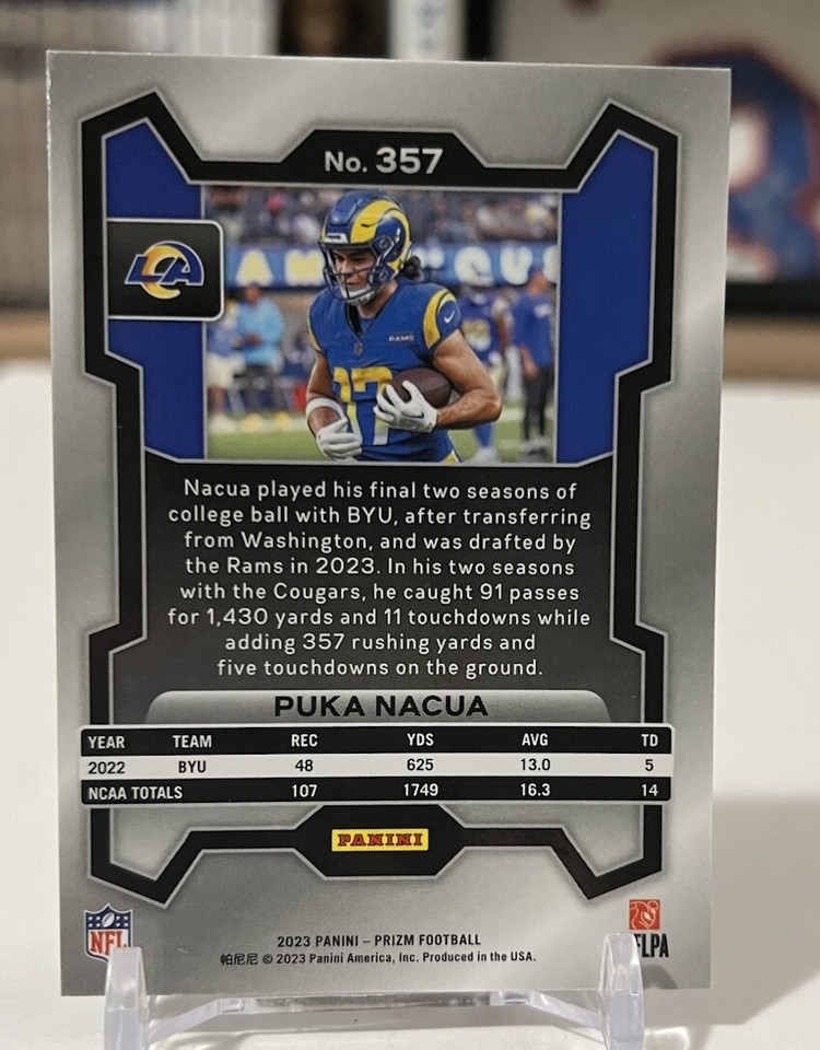 PUKA NACUA 2023 Panini Prizm Rookie Card, Rams QTY Available | eBay