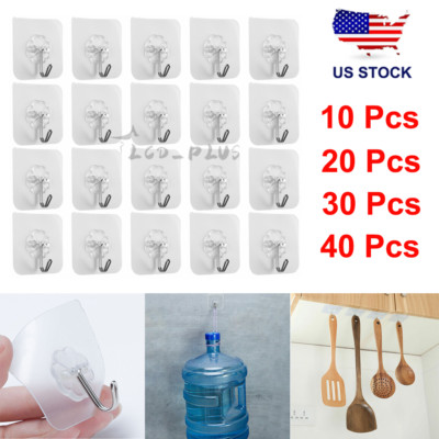 10/20/30/40 Pcs Adhesive Sticky Hooks Heavy Duty Wall Seamless Hooks ...