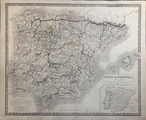 1850 Spain & Portugal Original Map, Hand Colored Outlines | eBay