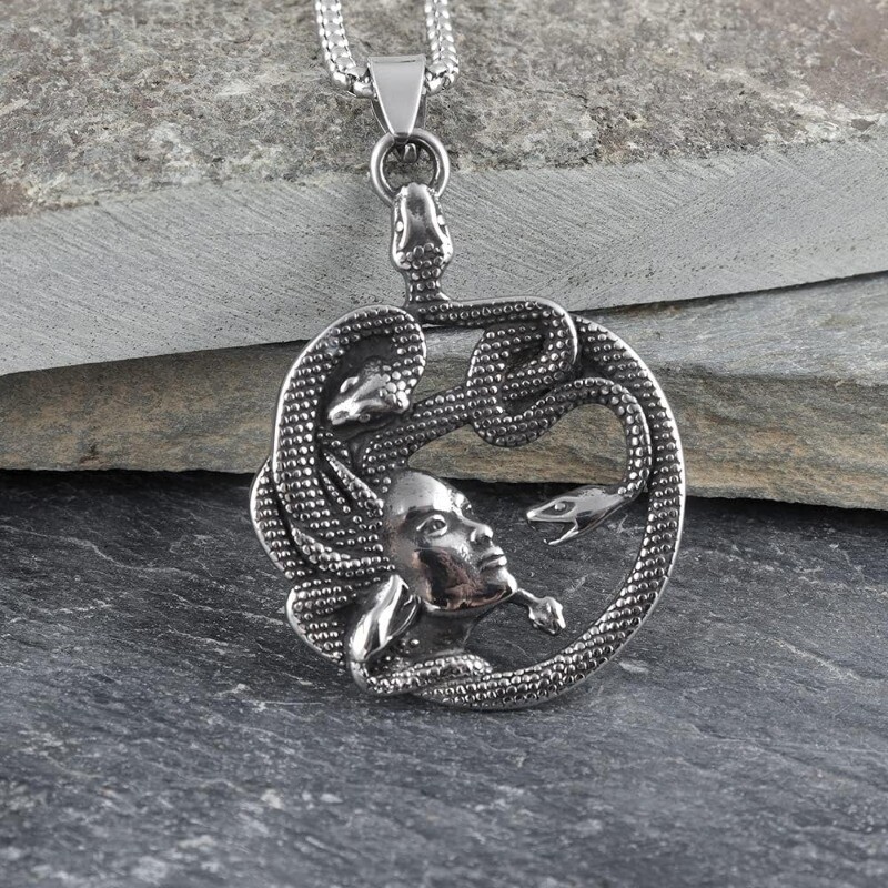 Stainless Steel Medusa Gorgon Snake Head Pendant Medallion Necklace ...