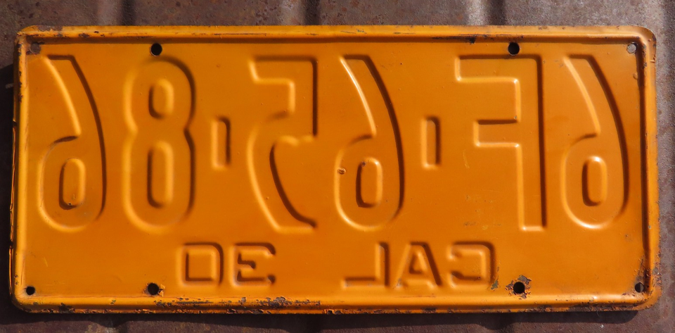 1930 California License Plate Yellow/Black 14" Vintage LP CAL 6F 65 86 ...