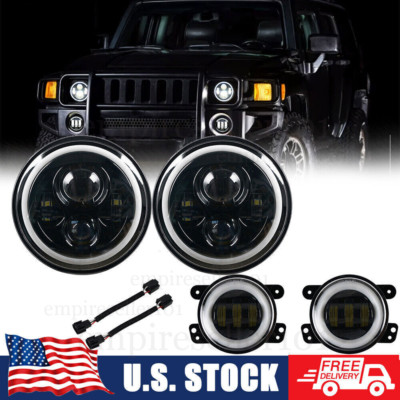 For Hummer H3 H3T 06-10 7" INCH LED Headlight & 4" inch Fog Lights ...