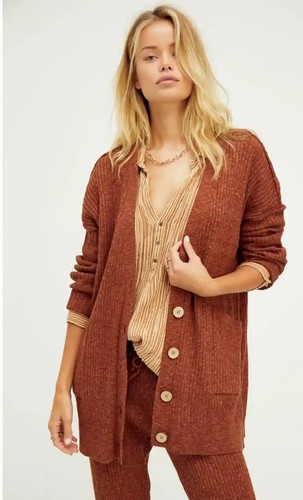 Free People Maiya Sweater Cardigan & Trousers Set, Brown, Large, RRP ...