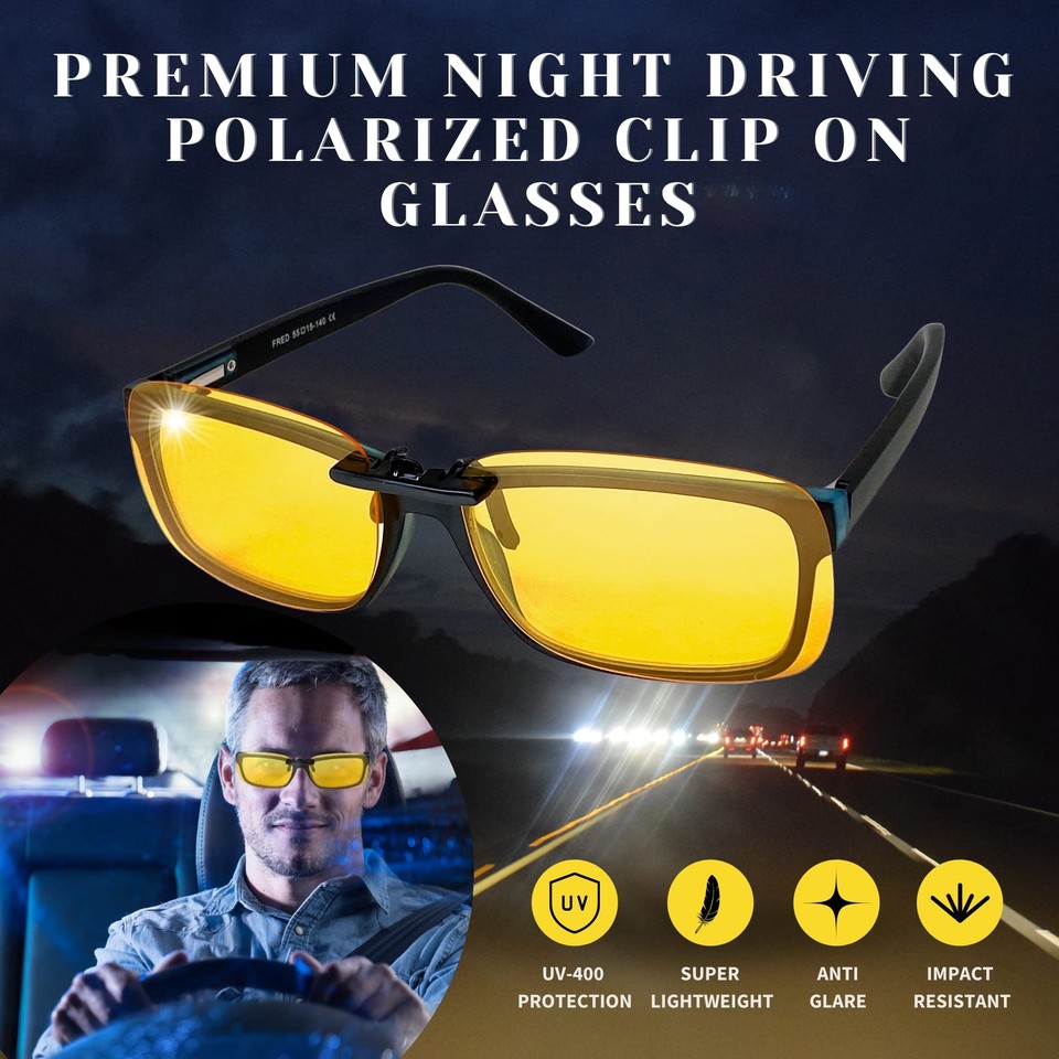 Clip on Polarized Night Vision, Driving Sunglasses UV 400 Blocker To ...