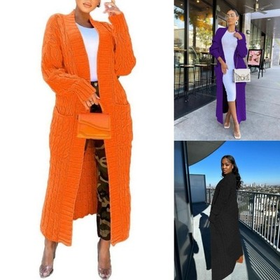 Women's Long Sleeve Full Length Maxi Cardigan Duster Open Front ...