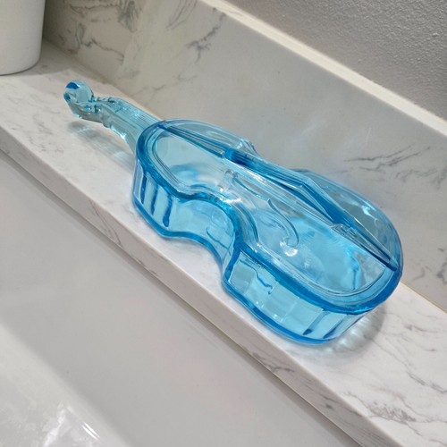 10" VTG Ocean Blue Glass Violin Fiddle Candy Dish w/lid from the 1960s ...
