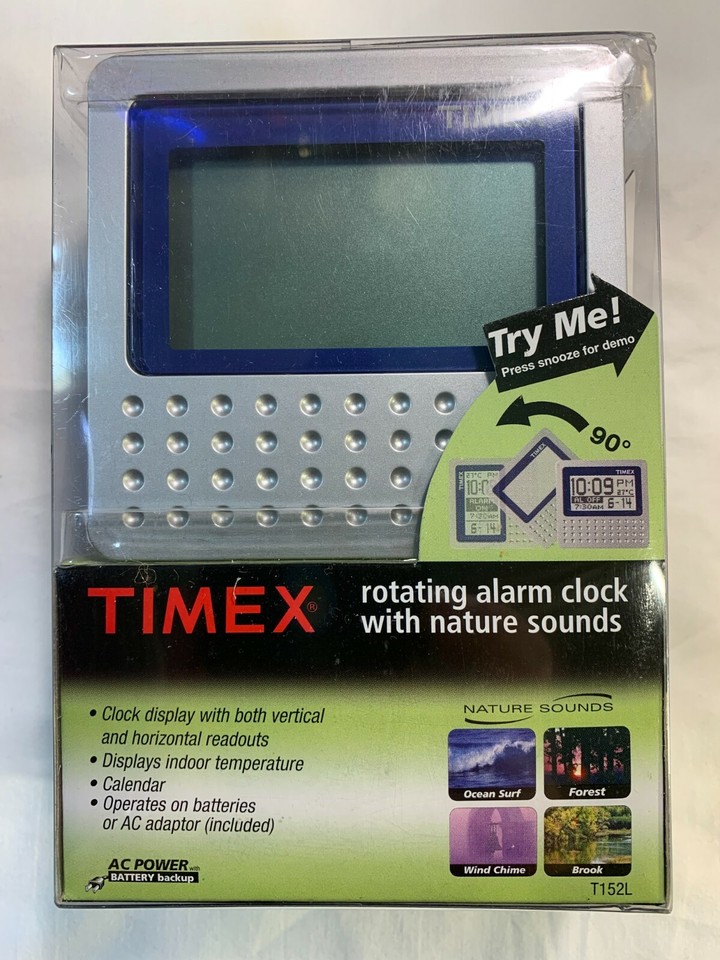 TIMEX ROTATING ALARM CLOCK With Nature Sounds & Indoor Temperature T152 ...