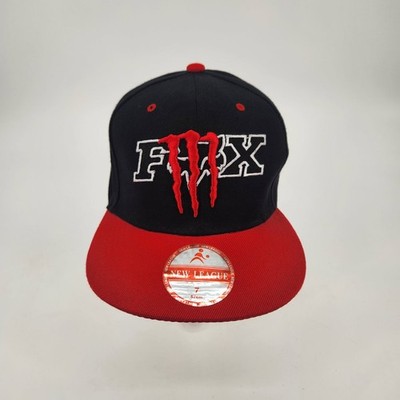Fox Racing + Monster Energy Logo Black/Red Snapback Flat Bill Hat Cap ...