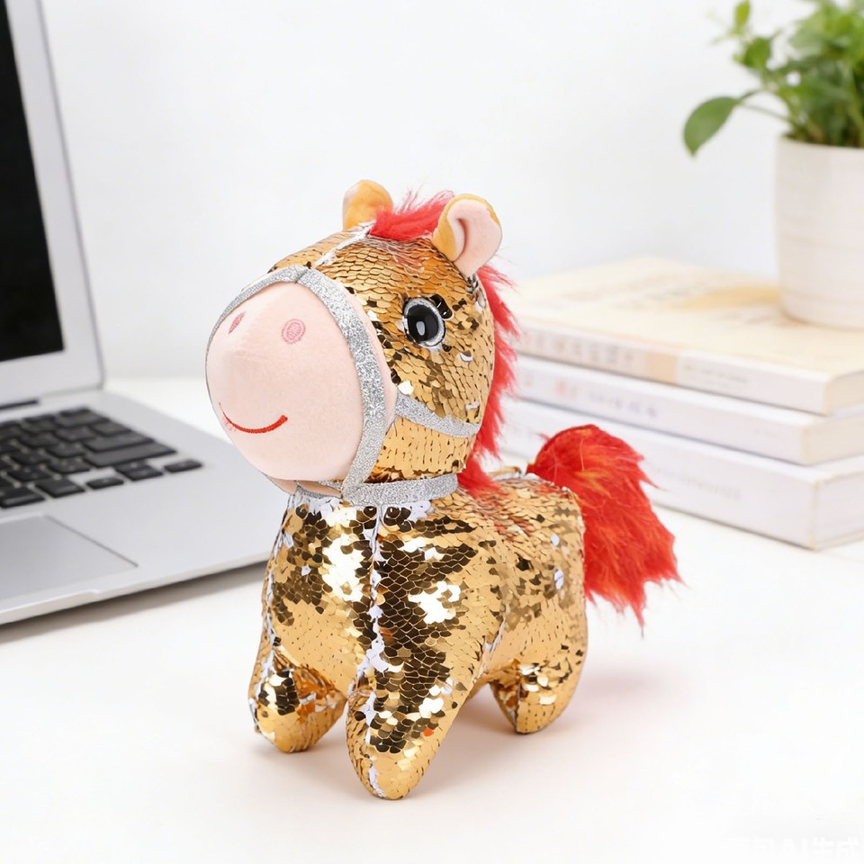 Shiny Sequin Horse Plush Toy Glitter Finish Soft Stuffed Animal For ...