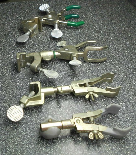 LOT OF 4 ASSORTED LABORATORY 3-PRONG CLAMPS & LAB JAWS WITH BURETS | eBay