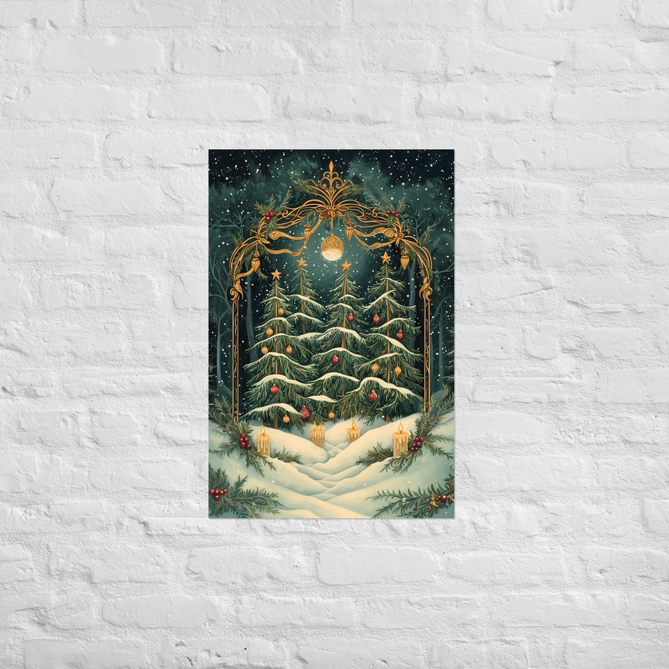 Sacred Evergreen Yule Trees Winter Solstice Nature Art Nouveau Poster ...