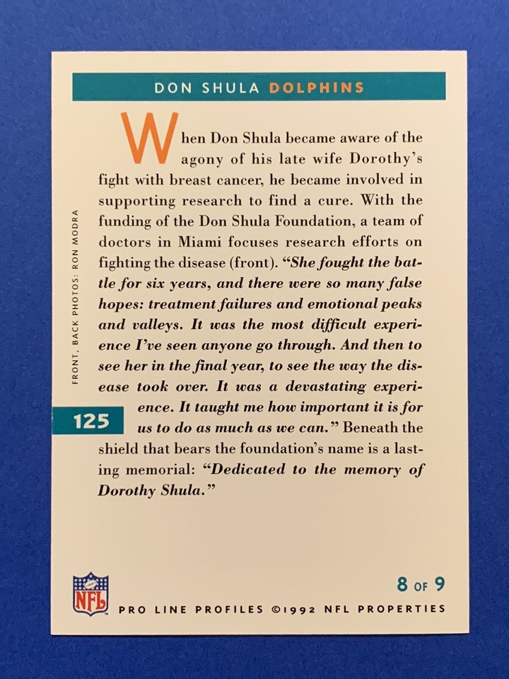 DON SHULA (Dec) HOF Signed 1992 Pro Line #125 Miami Dolphins Autograph ...