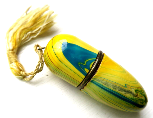 ANTIQUE MARBLED METAL TRAVEL SEW KIT,WOOD SPOOLS ,NEEDLE HOLDER.THIMBLE ...