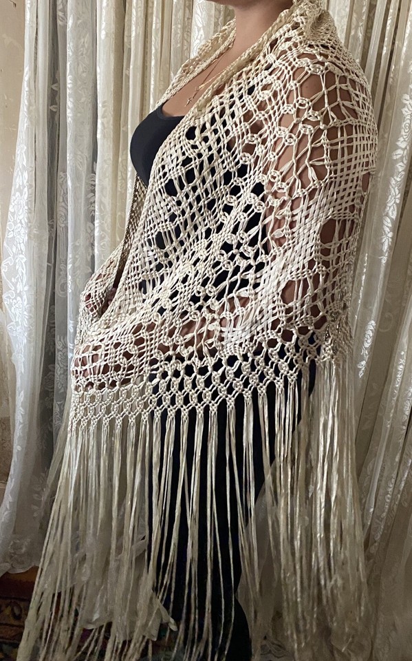 Vintage Handmade Macramé Ivory Shawl OOAK | eBay