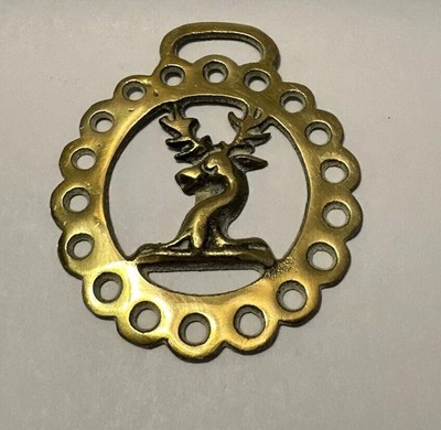 Brass Horse Medallion Antique English Stag Deer Buck Head Rack Hunt ...
