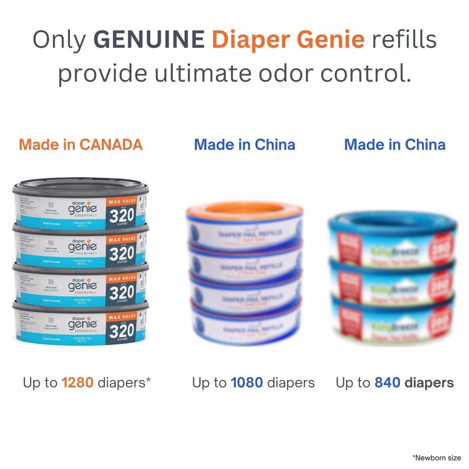 Diaper Genie Essentials 4 Pack Refills Unscented 320 Count Odor Control ...