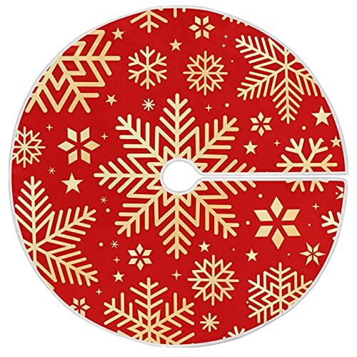 Christmas Tree Skirt 48" Winter Red Gold Snowflake Let It Snow Large ...