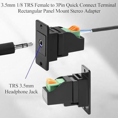 TRS 3.5mm Rectangular Panel Mount Crimp Terminal Solderless Stereo ...