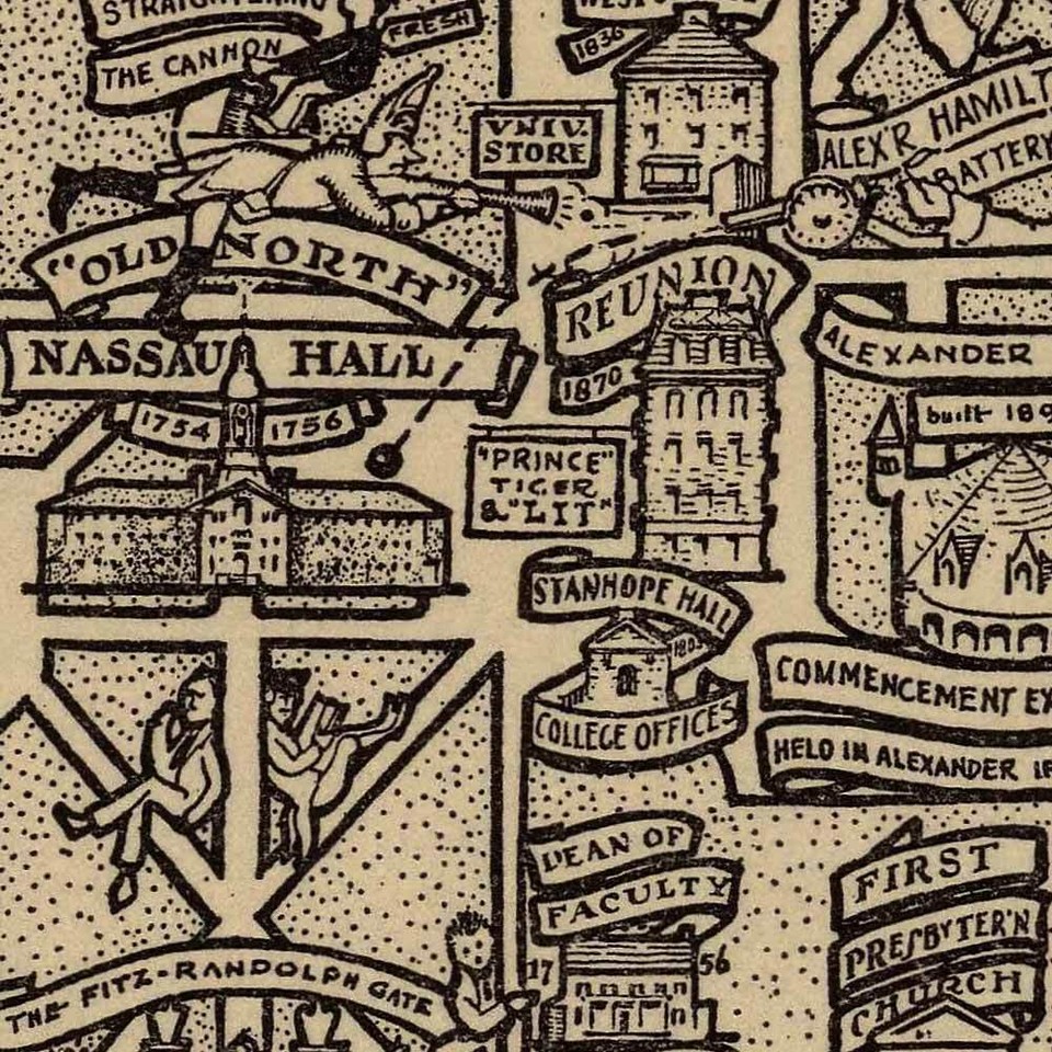 Princeton University Campus Guide MAP - New Jersey circa 1932 - 24" x ...