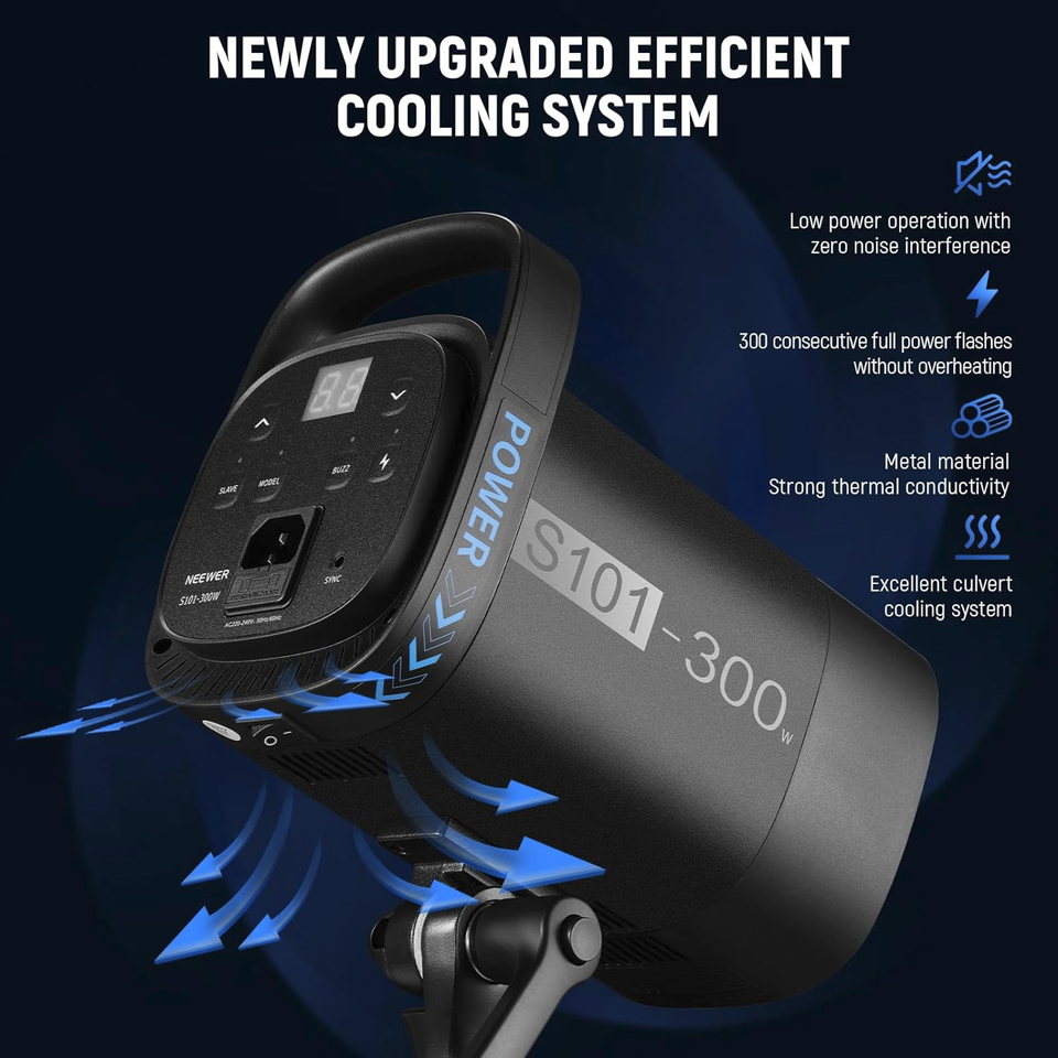 NEEWER S101-300W Strobe Flash Light with 9 Levels 150W Modeling Lamp ...