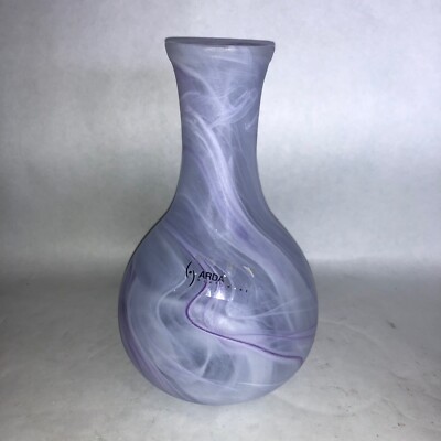 Arda Art Glass Vase Glassware Handmade Turkey Lavender White Swirl 8 1/ ...