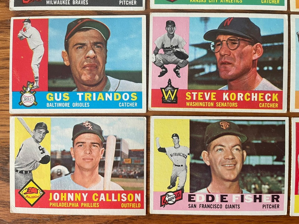 1960 Topps Baseball Card Lot Of 20 Dif, Wilhelm & Face, Bobby Thomson ...