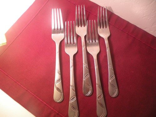 Set Of 5 Cambridge FELICITY Stainless Dinner Forks Frosted Curves ...