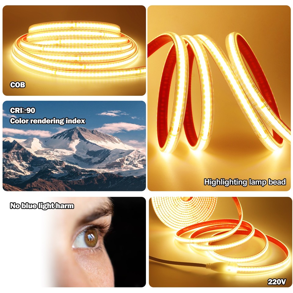 220V Neon COB LED Strip Selfadhesive Tape Lights Flexible Lights ...