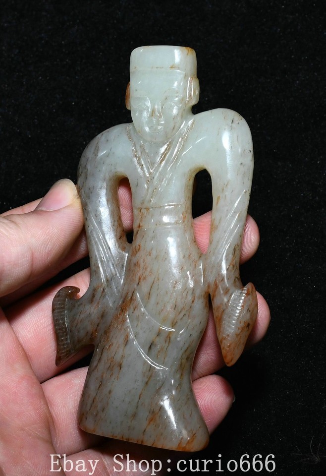 3.2''Old China Hongshan Culture Hetian Jade People Person Human Amulet ...
