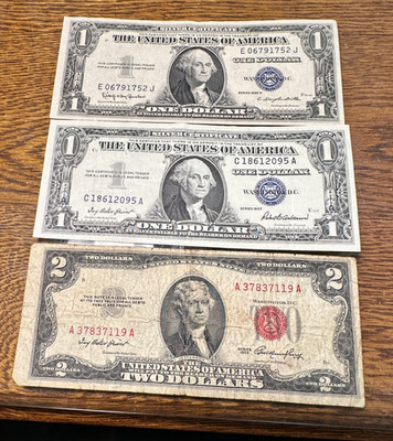 1935-H and 1957 $1 Silver Certificates XF Plus a 1953 $2 Red Seal US ...