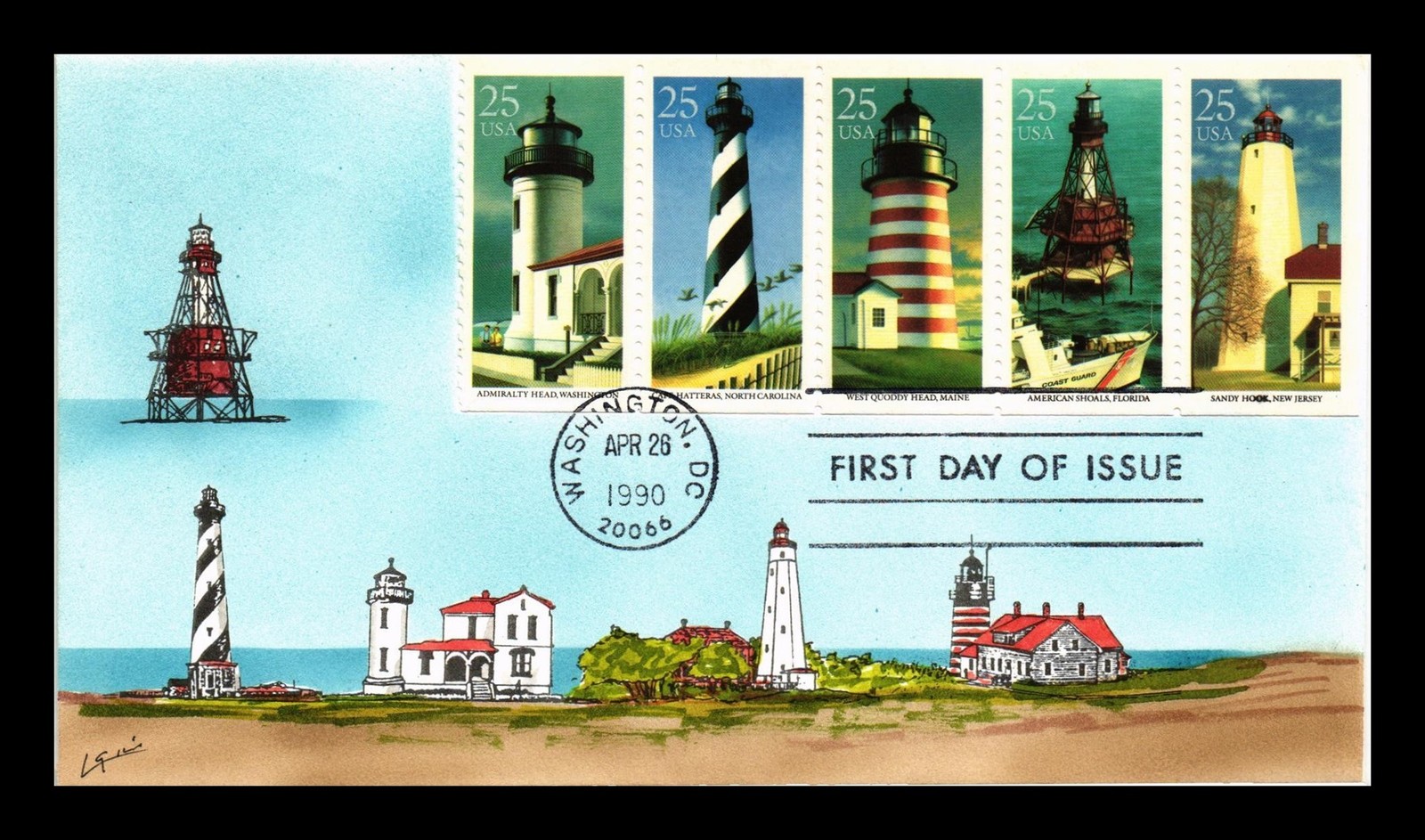 US COVER LIGHTHOUSES BOOKLET FIRST DAY ISSUE ALL OVER HAND PAINTED | eBay