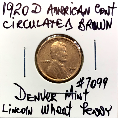 1920 D American Cent Circulated Brown Lincoln Wheat Penny Denver Mint ...