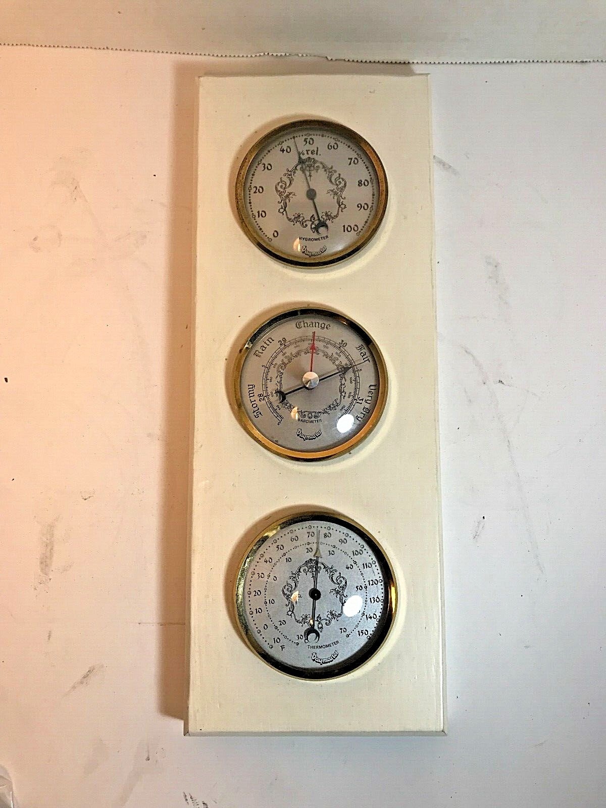 VINTAGE Solid Wood Daymaster Thermometer, Barometer,Hygrometer Weather ...