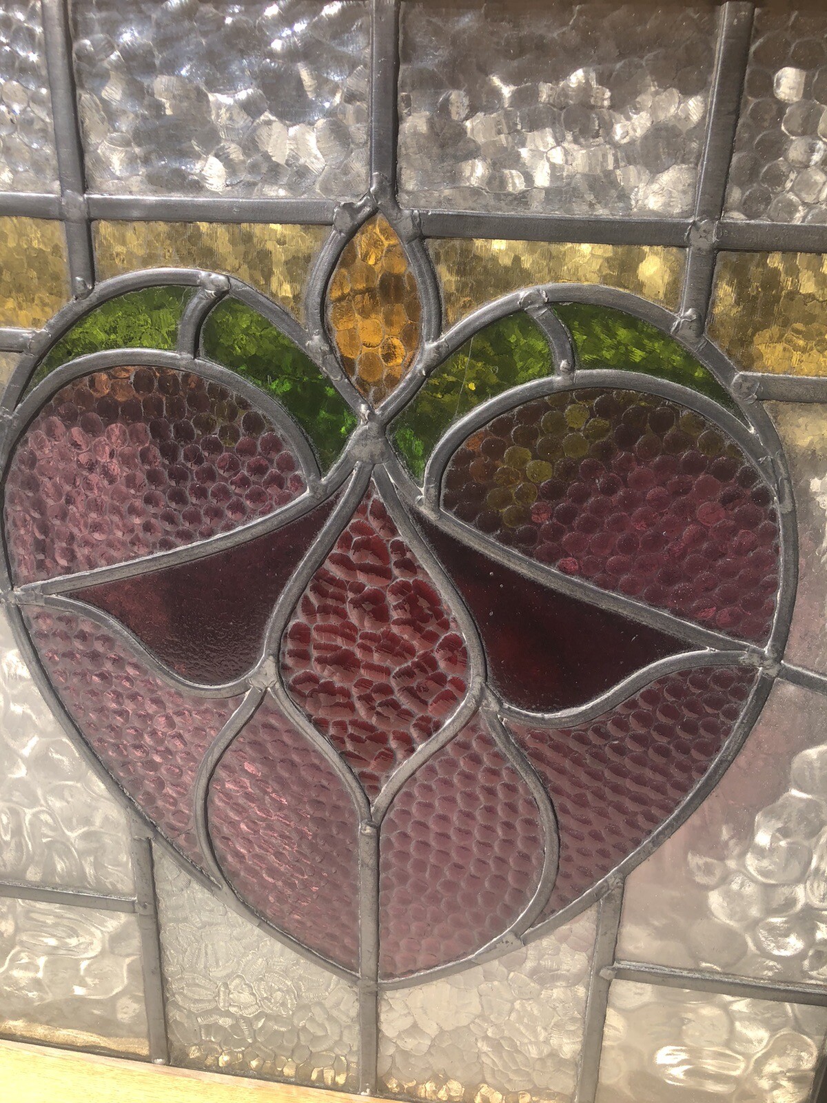 Antique Vintage 37x23 Stained Glass Heart Window Custom Tempered Glass ...