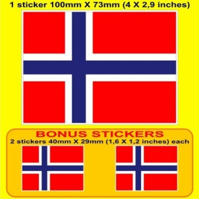 NORWAY Norwegian Flag Norge 4" (100mm) Vinyl Bumper Sticker x1+2 BONUS ...