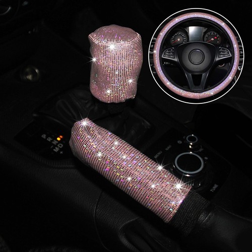 Elegant Pink Steering Wheel Cover Set Glittery Handbrake & Gear Cover ...