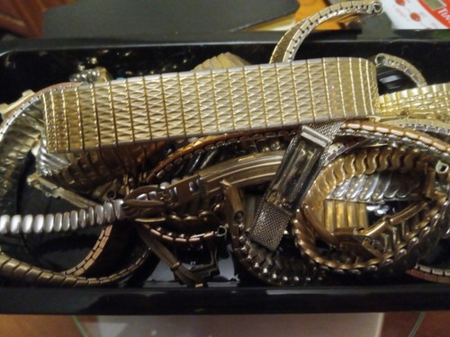 Gold filled watch band scrap lot, all marked, mostly 10k gf, 450 grams ...