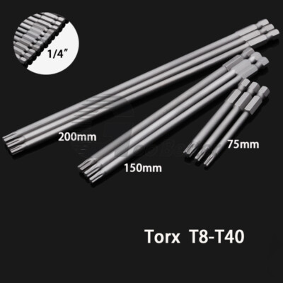 T8-T40 Long Reach Torx Star Bit Hex Screwdrivers Impact Bits Tools ...