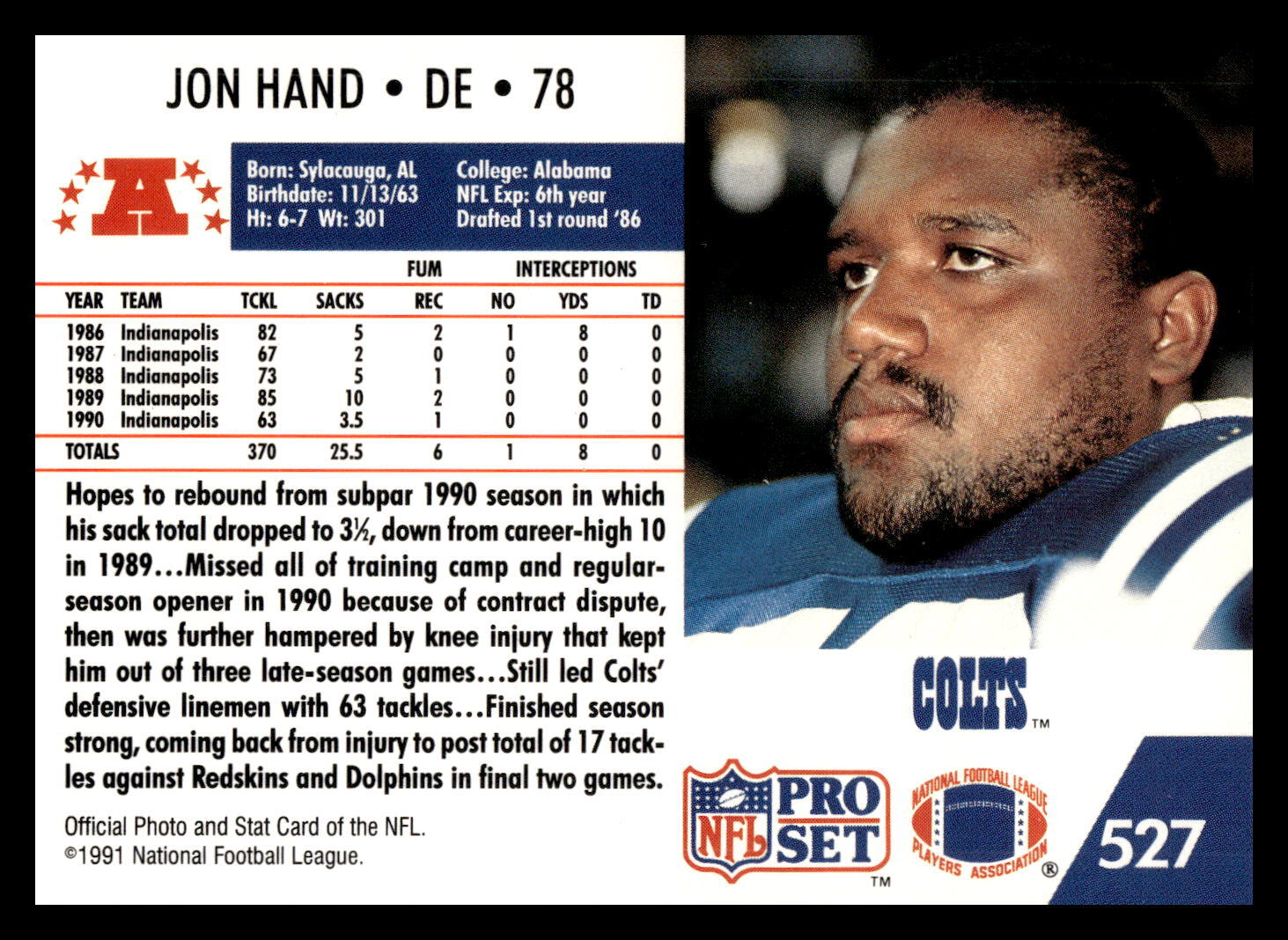 1991 Pro Set - #527 Jon Hand for sale online | eBay