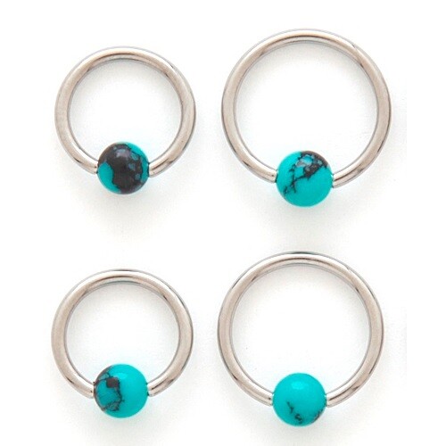 Teal Howlite Captive Bead Ring BCR Daith Tragus Cartilage Labret Monroe ...