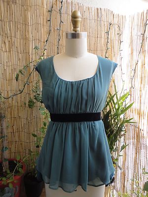 *EDUN* Sea Green and Teal Silk Double Layer Tie Back Top 100% Silk Free ...