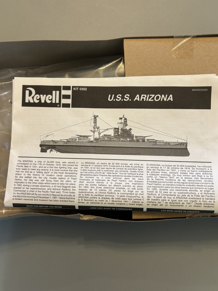 Revell USS Arizona Battleship Plastic Model Ship Kit 1/426 Scale New ...