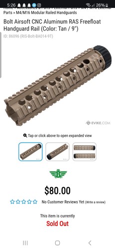 Bolt Airsoft CNC Aluminum RAS Freefloat Handguard Rail (Color: Tan / 9 ...