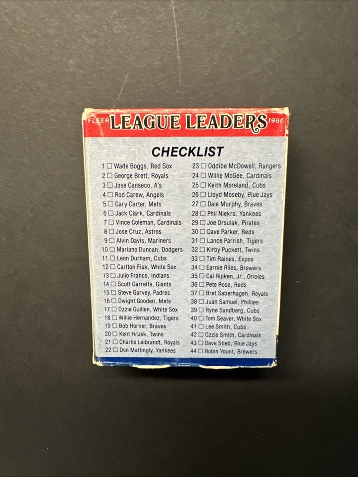 1986 Fleer Major League Leaders Baseball Card Set 44 Cards Limited ...
