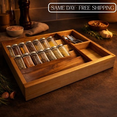 Wooden Spice Drawer Organizer Box – Multi-Compartment Kitchen Storage ...