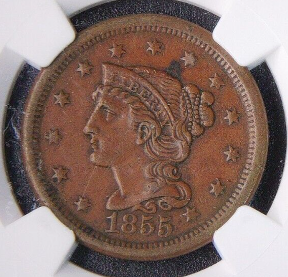 1855 Braided Hair Cent - NGC XF45 BN - Upright 55 - Nice Coin!! | eBay