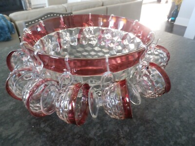 INDIANA GLASS WHITEHALL Ruby Red punch bowl with 12 footed cups | eBay