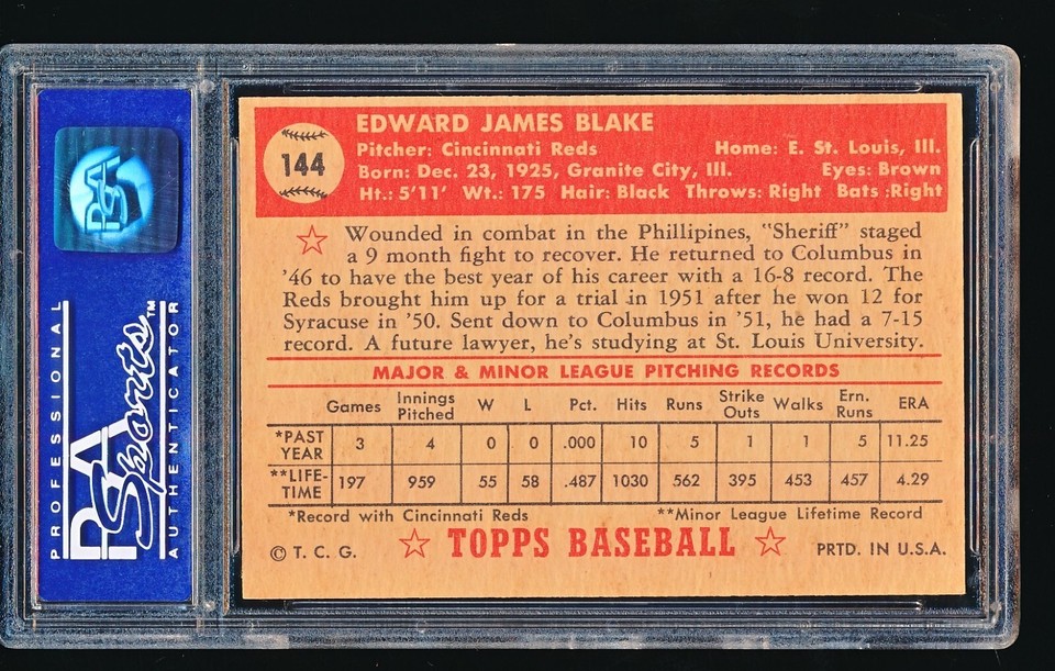 1952 Topps ED BLAKE #144 PSA 7 | eBay