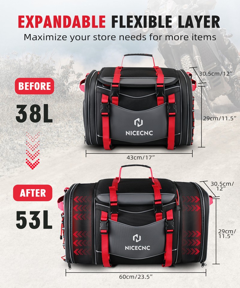 53L Motorcycle Top Bag Tail Bag Luggage Rack Scooter Trunk Storage Bag ...