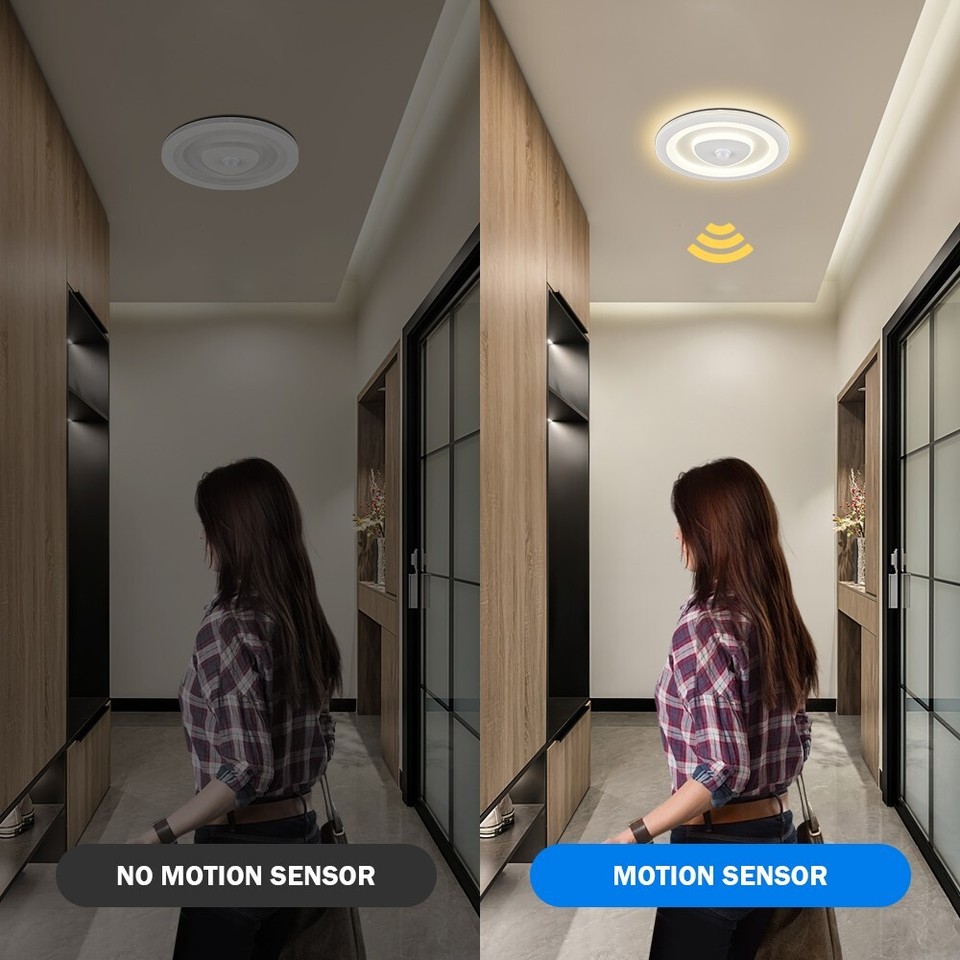 Round Motion Sensor White LED Ceiling Mount Light - 4000K 18W Natural ...